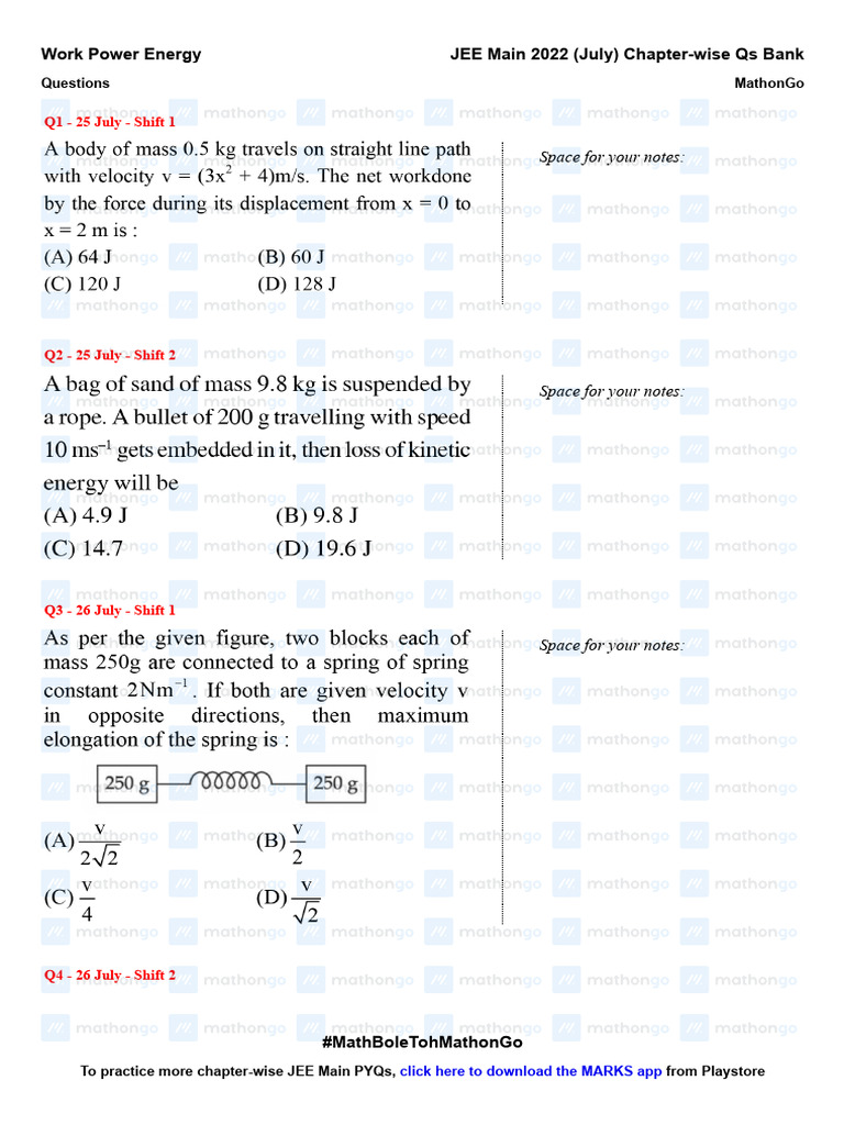 IIT Work Power | PDF | Kinetic Energy | Force