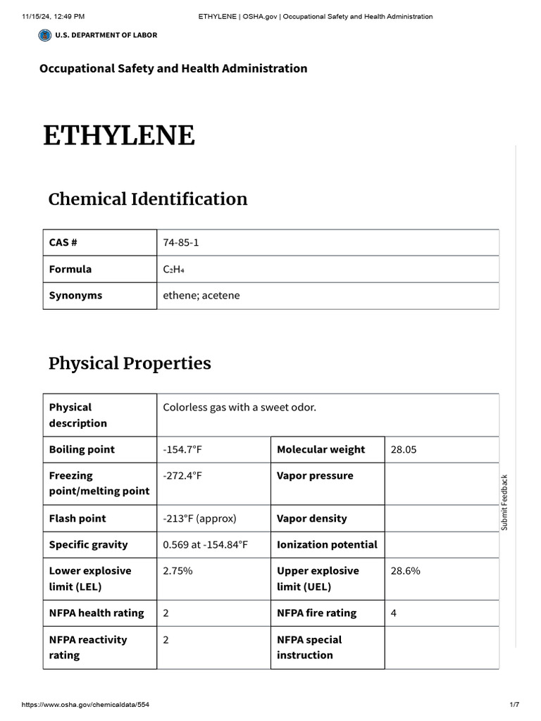 ETHYLENE - OSHA - Gov - Occupational Safety and Health Administration ...