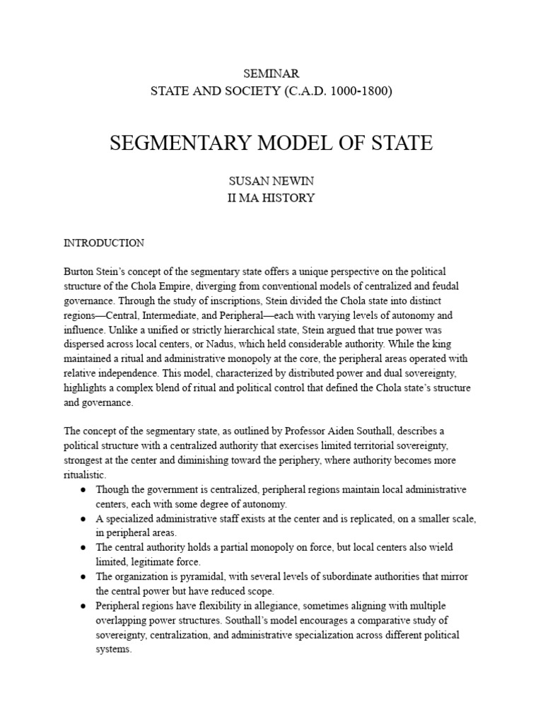 Seminar - Segmentary Model of State Susan Newin Ii Ma History.-1 | PDF ...