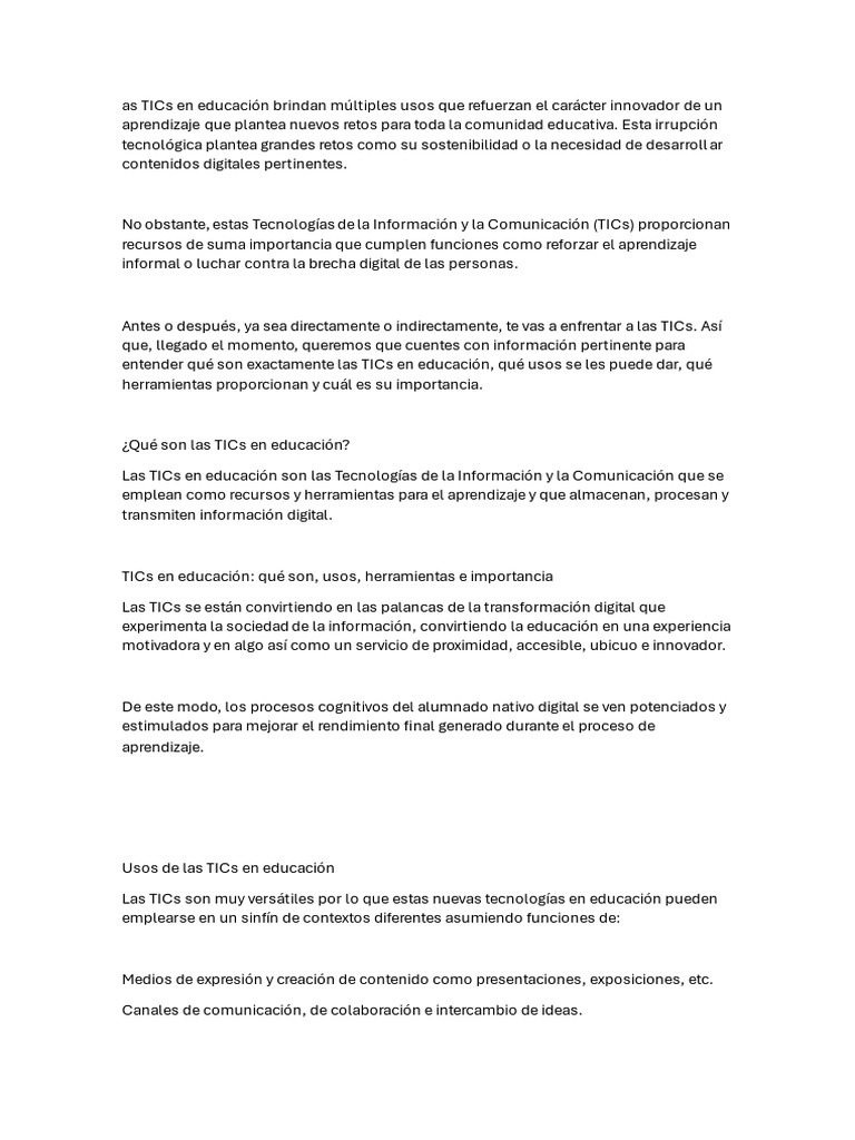 Para Que Sirven Las Tics en Educacion | PDF