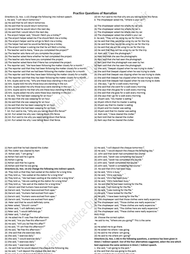 Practice Qs of Narration | PDF