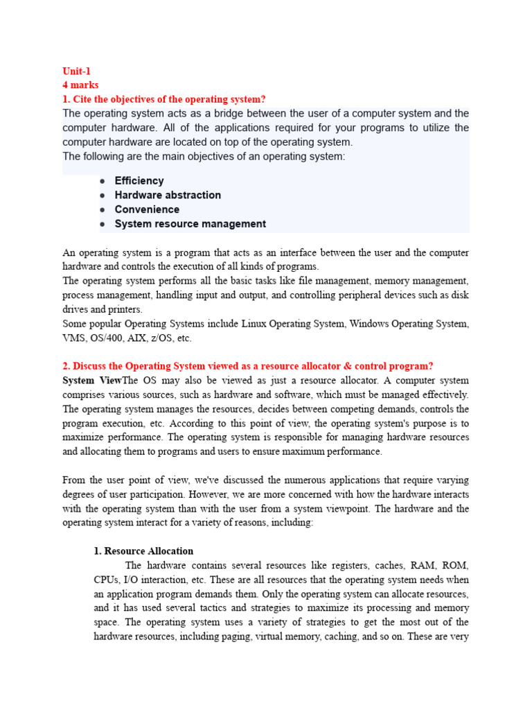 OS All Units 4,2 Marks Answers | PDF | Scheduling (Computing) | Operating System