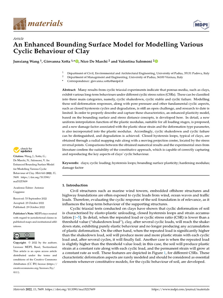 Materials: An Enhanced Bounding Surface Model For Modelling Various Cyclic Behaviour of Clay ...