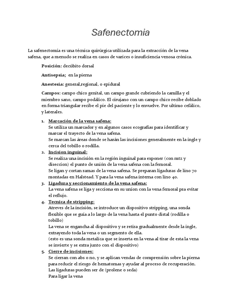 Safenectomia | PDF | Cirugía | Sutura Quirúrgica