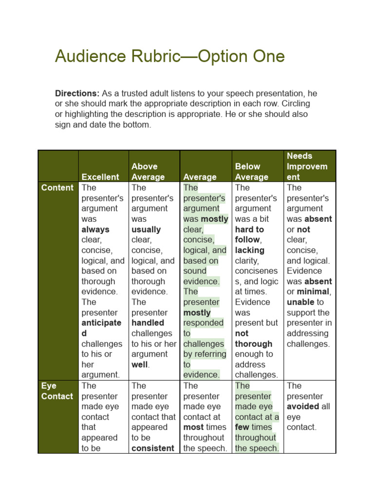 03 07 06 Audience Rubric Option | PDF | Human Communication