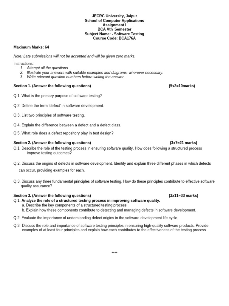 Software Testing Assignment for BCA Students | PDF