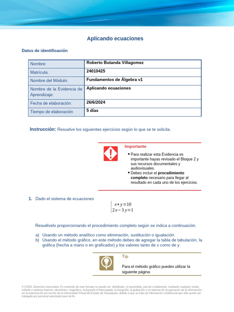 Butanda Roberto B2 EA2 Ecuaciones | PDF | Ecuaciones | Matemáticas