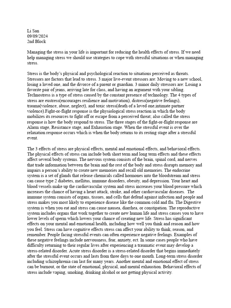 Chapter 6 Summary Pdf Stress Biology Mental Disorder