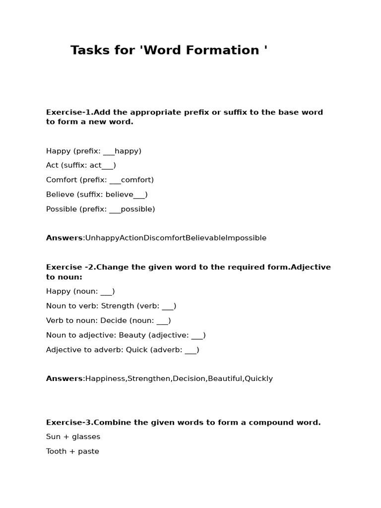 Word Formation Exercises for Students | PDF
