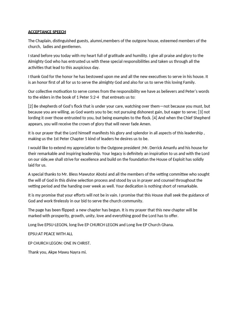 Revised Acceptance Speech | PDF | Glory (Religion) | Religious Belief And Doctrine