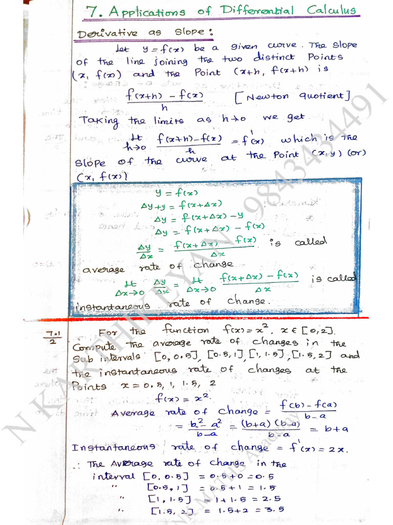 Xii STD - 7 Applications of Differential Calculus | PDF