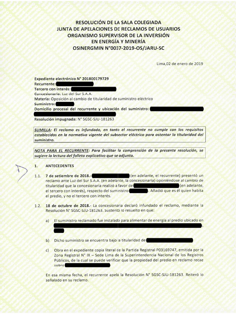 Osinergmin 0037 2019 OS JARU SC | PDF