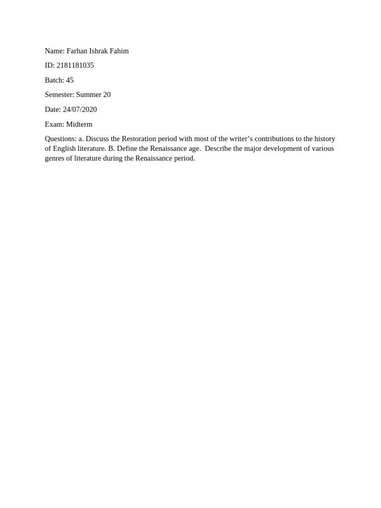 ID: 35, Farhan Ishrak Fahim, 45 | PDF | English Literature | Renaissance