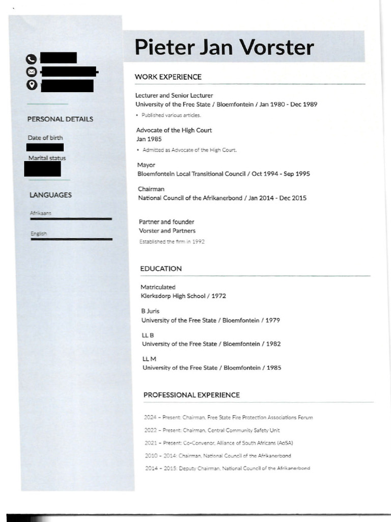 MR PJ Vorster CV Ufs | PDF