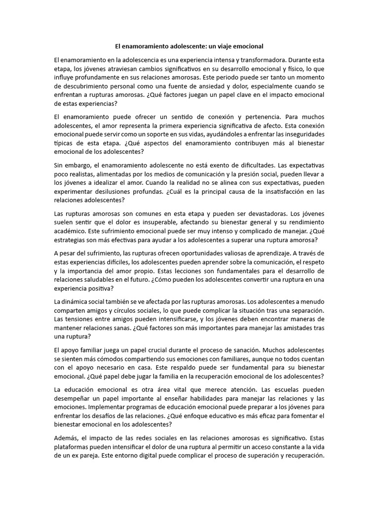 Enamoramiento adolescente y sus retos | PDF | Las emociones | Bienestar