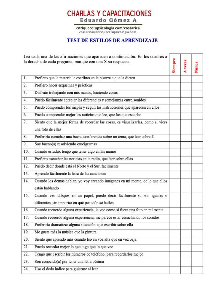Test De Estilos De Aprendizaje Pdf