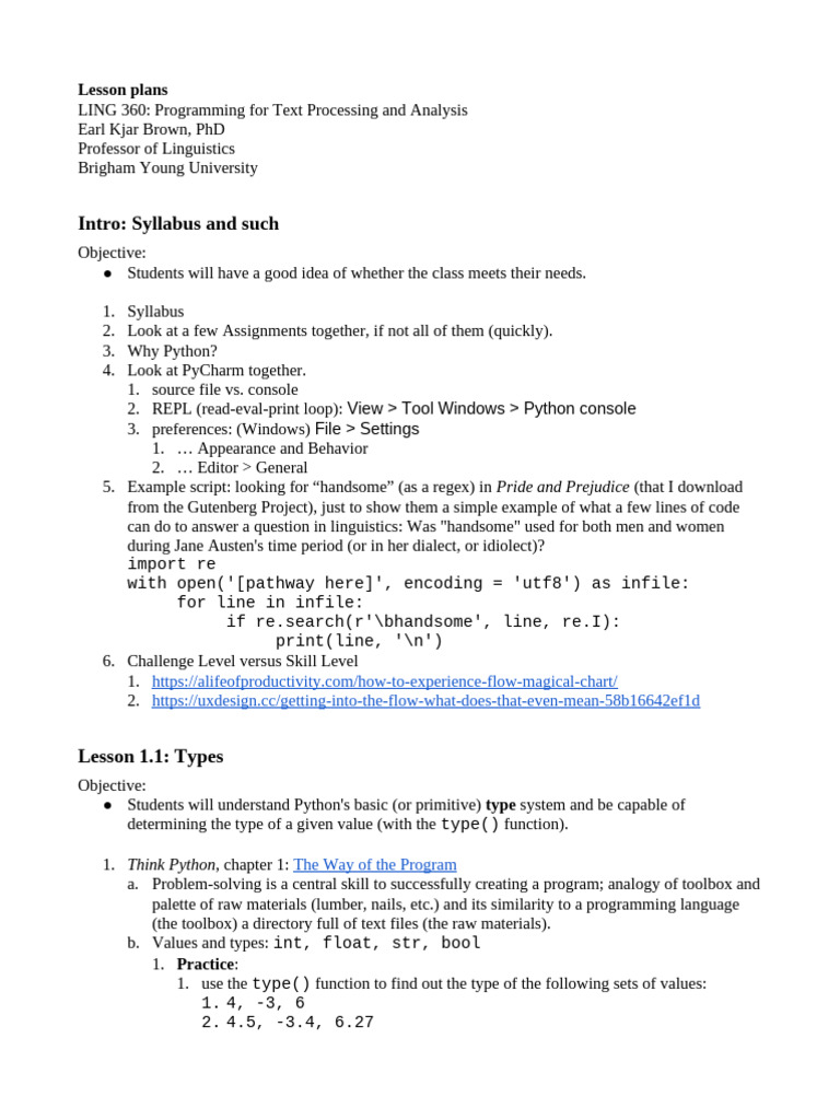 Lesson Plans LING360 | PDF | Control Flow | Character Encoding