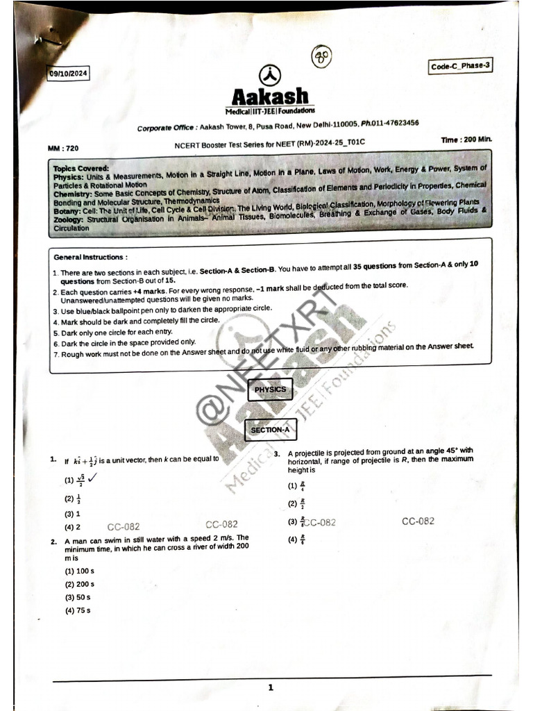 Nbts 01 Question Paper Phase 03 RM by @neetxrt | PDF