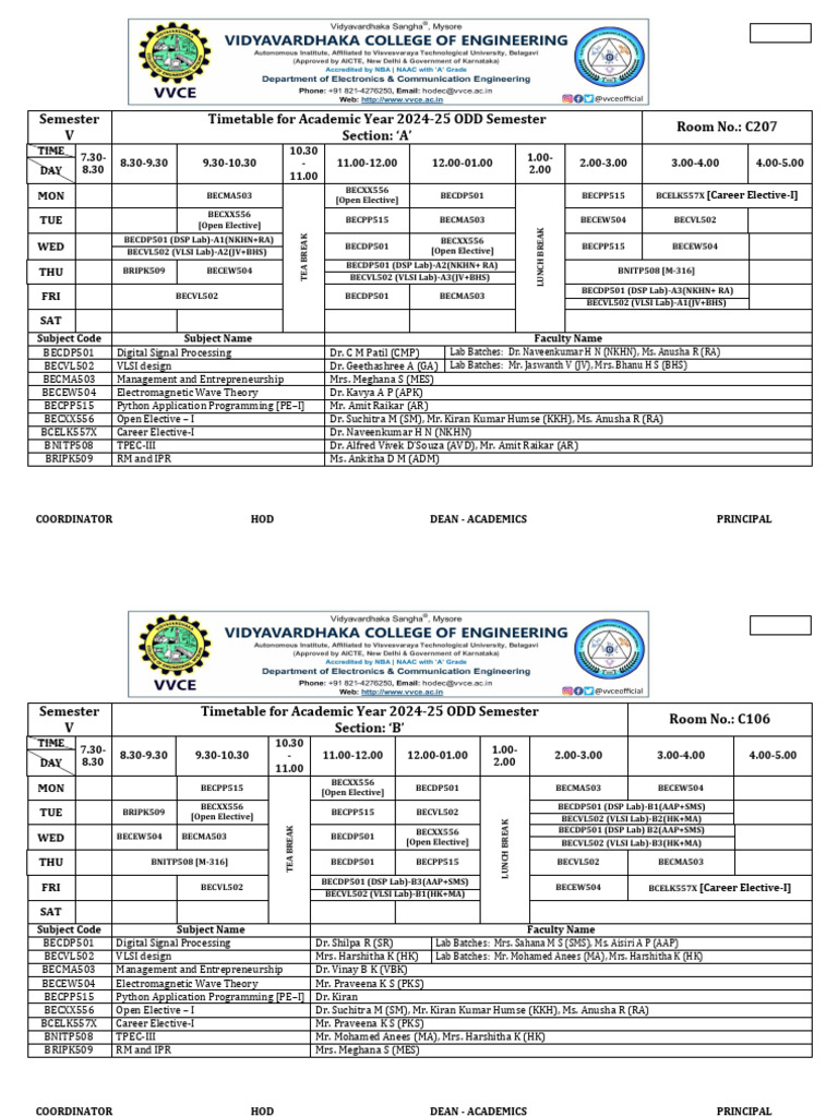 5TH Sem - Time Table - 2024-25 Odd | PDF | Computer Engineering ...