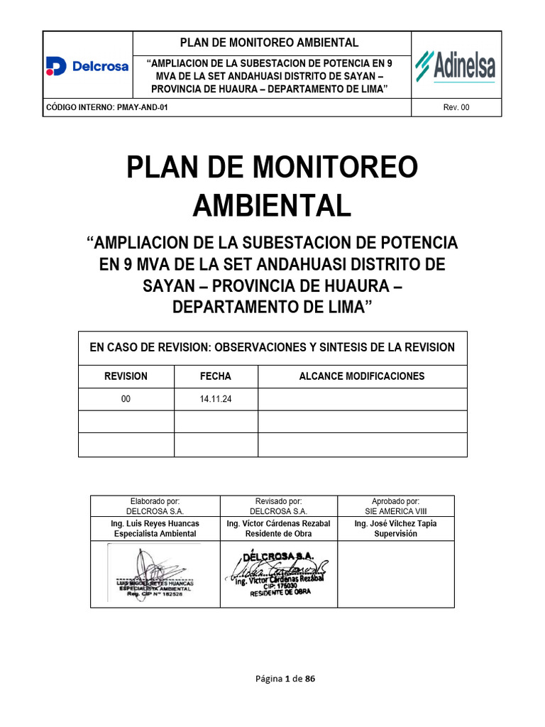 Plan de Monitoreo Ambiental - Andahuasi | PDF | Transformador | Subestacion electrica