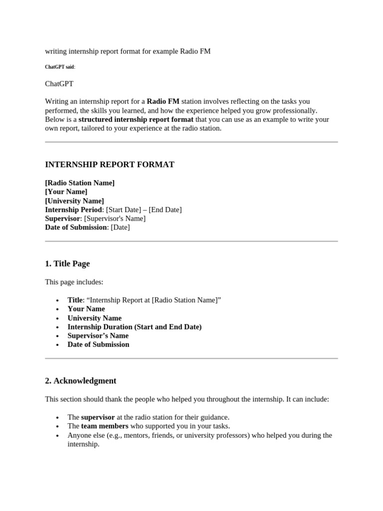 Writing Internship Report Format For Example Radio FM | PDF | Social ...