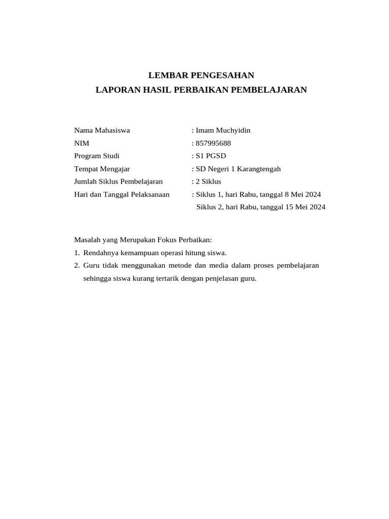 Lembar Pengesahan Laporan PKP UT | PDF
