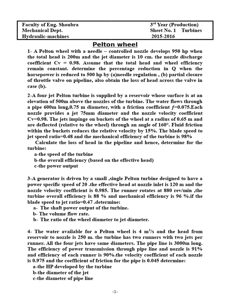 Pelton Wheel Performance Analysis | PDF | Turbine | Jet Engine