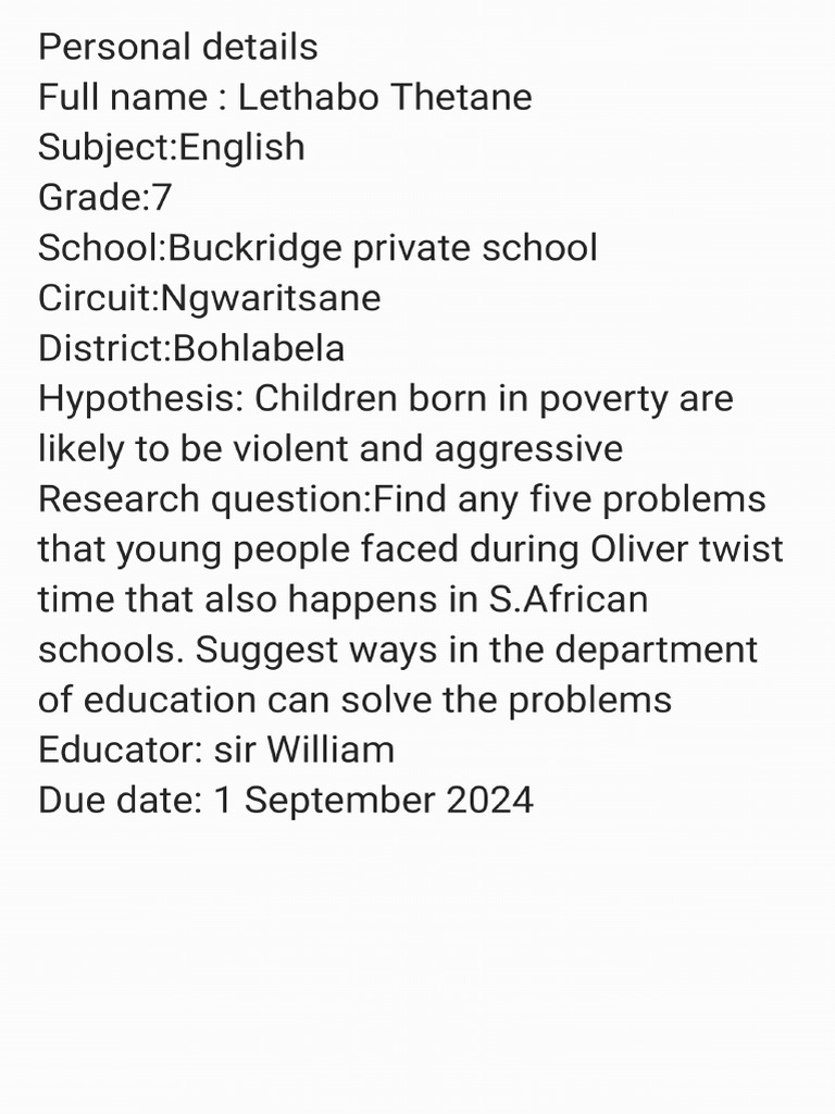 Lethabos English Project Grade 7 | PDF