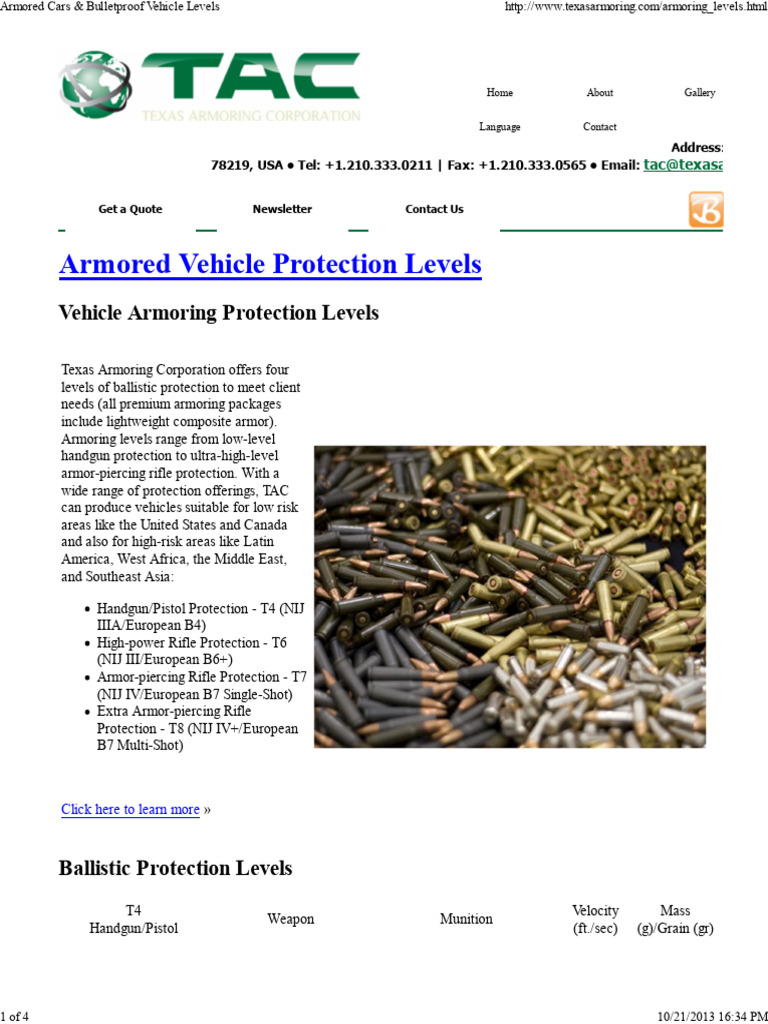 Armored Cars & Bulletproof Vehicle Levels | PDF | Ammunition | Firearms