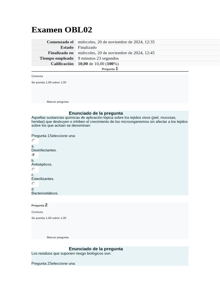 Examen de Bioseguridad Completado | PDF | Esterilización (Microbiología) | Laboratorios