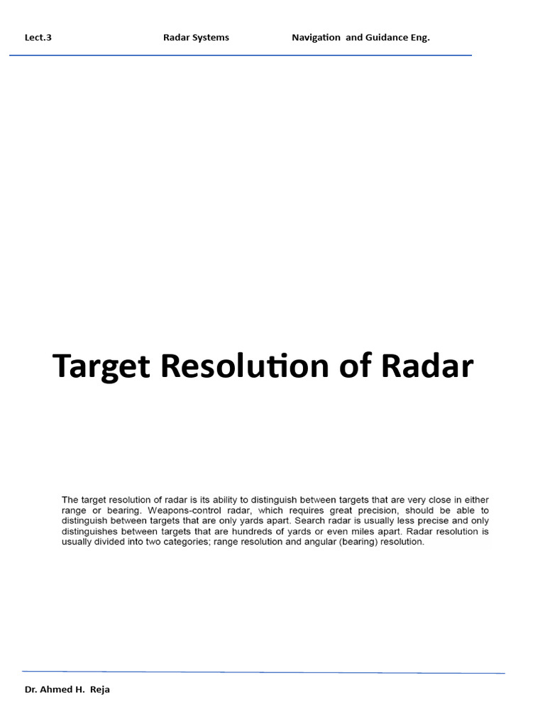 Radar Target Resolution Explained | PDF | Radar | Signal To Noise Ratio