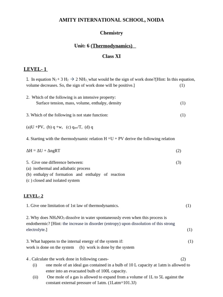 XI Assignment ch 6 | PDF | Enthalpy | Chemical Reactions