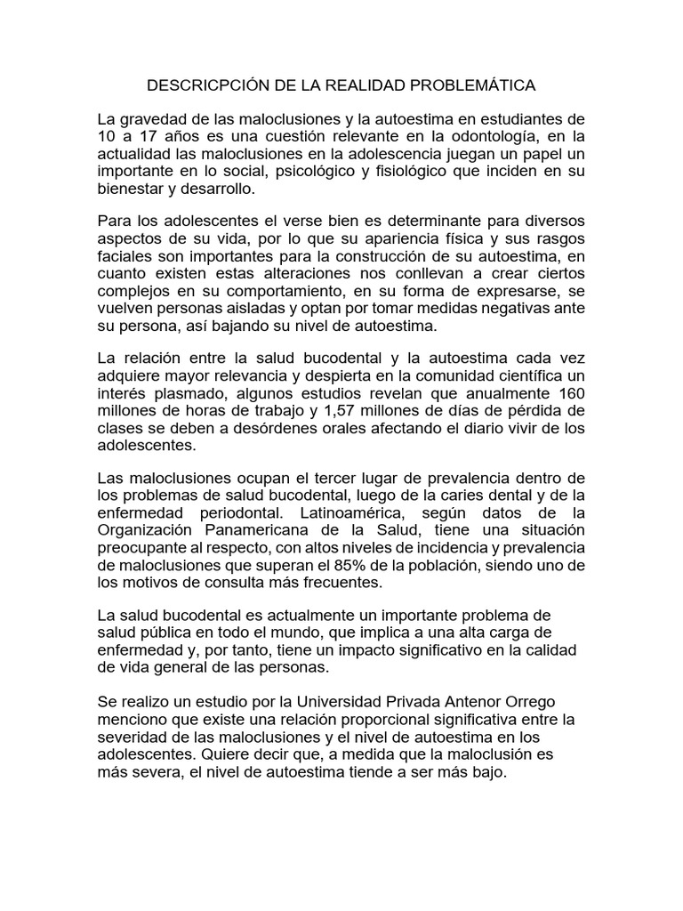 Descricpción de La Realidad Problemática | PDF | Estilo de vida