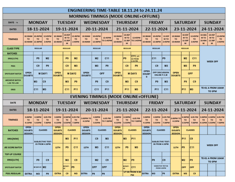 Weekly Time Table 18.11 To 24.11 | PDF