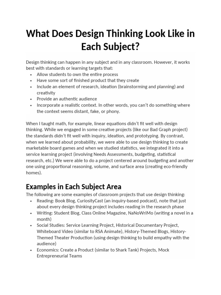 Design Thinking Project Ideas | PDF | Design Thinking | Learning