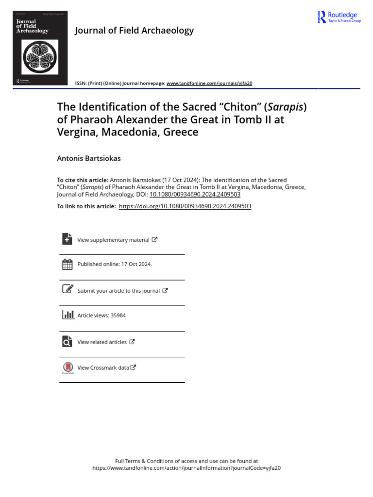 The Identification of The Sacred Chiton Sarapis of Pharaoh Alexander The Great in Tomb II at ...