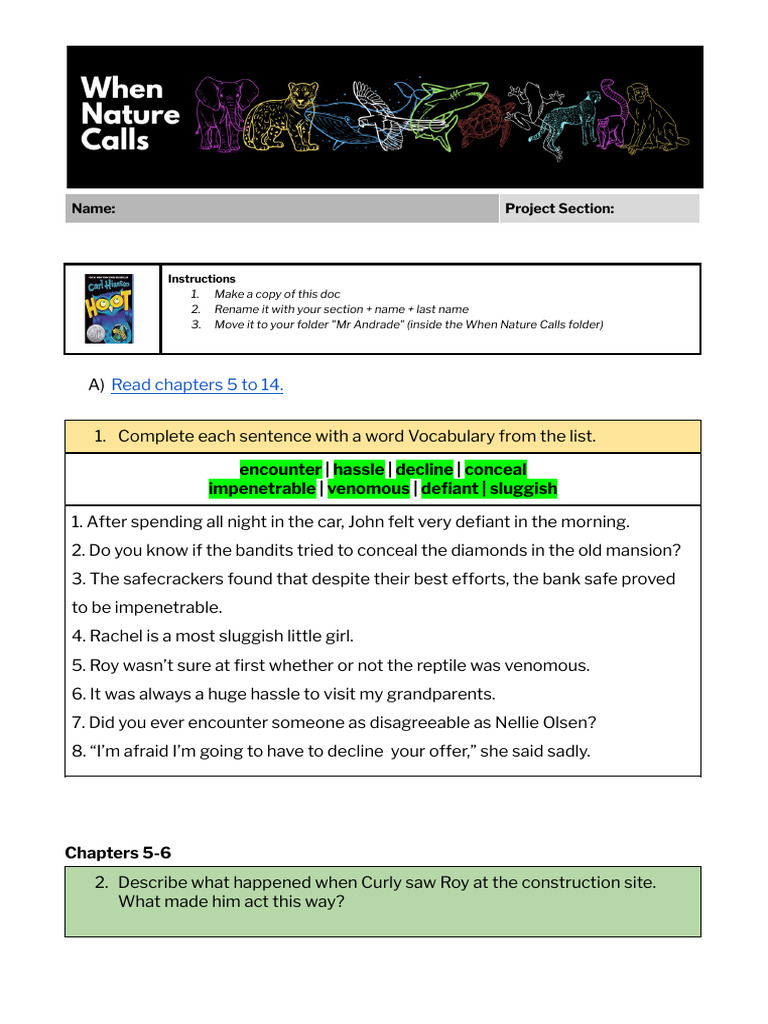 Tuco - Hoot Chapters 5 To 14 | PDF | Language Arts & Discipline