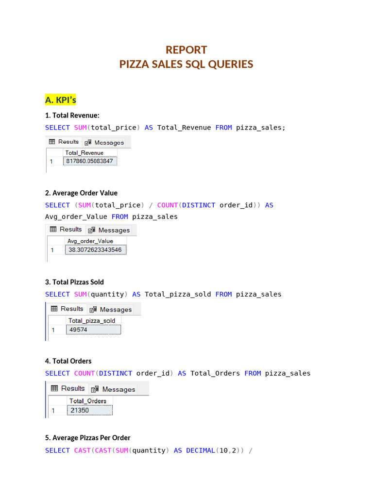 Pizza Sales - Project 1 - SQL and Poer BI | PDF