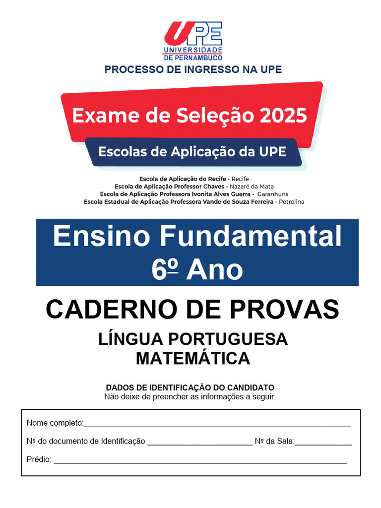 Caderno de Provas - Ensino Fundamental - 6 Ano 20241115 | PDF