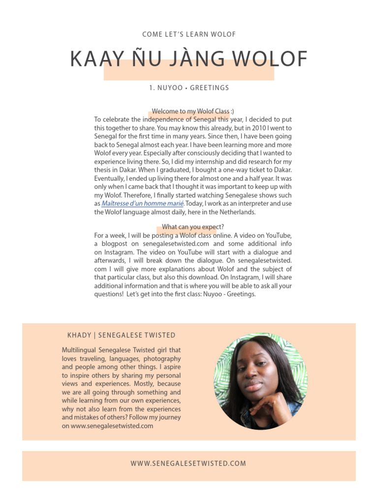 Nuyoo Greetings Senegalese Twisted Kaay Nu Jang Wolof | PDF | Senegal | Linguistics