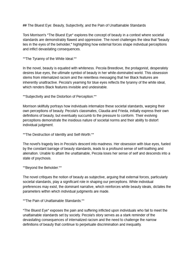 The Bluest Eye | PDF | Beauty | Social Psychology