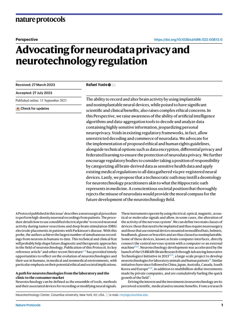 Neurodata Privacy & Regulation | PDF | Privacy | Neuroscience