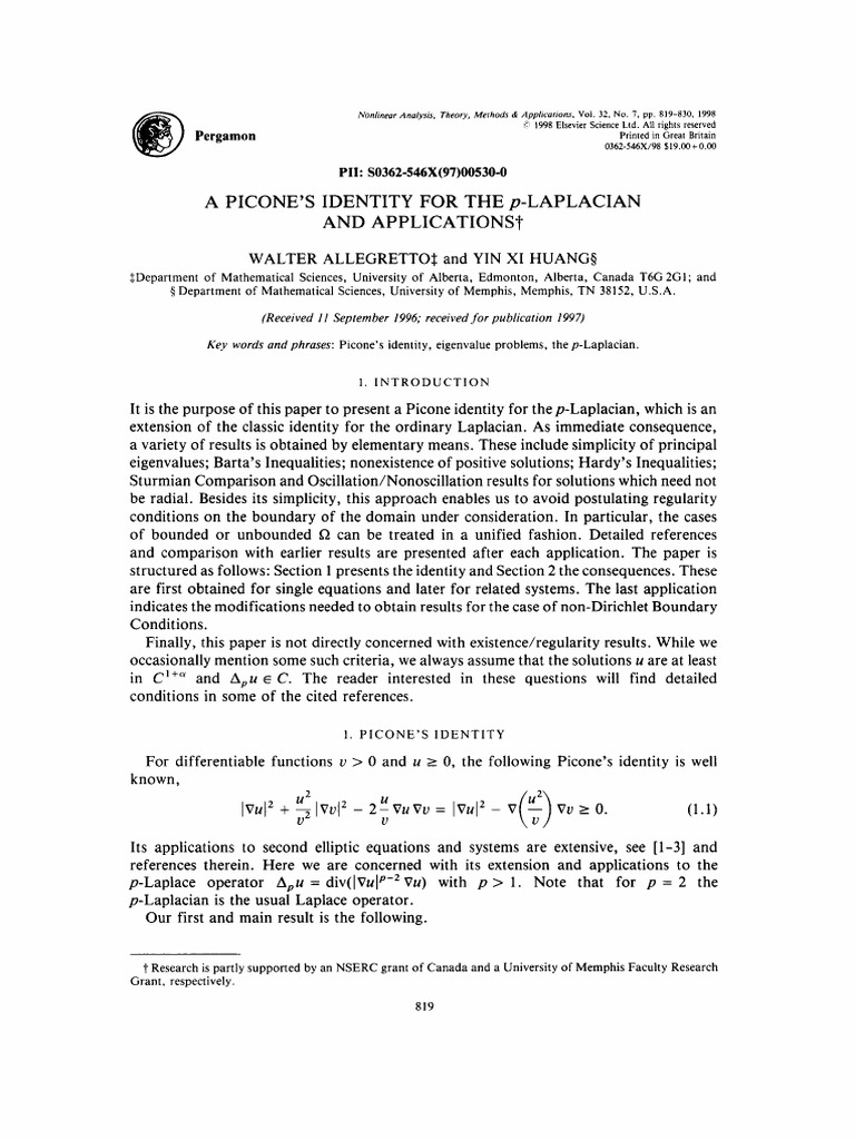 A Picone's Identity For The P-Laplacian and Applications | PDF | Theorem | Differential Equations