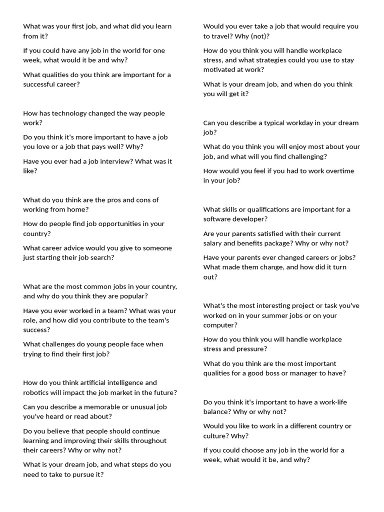 Job Discussion Questions for B2 ESL | PDF | Workplace | Social Psychology