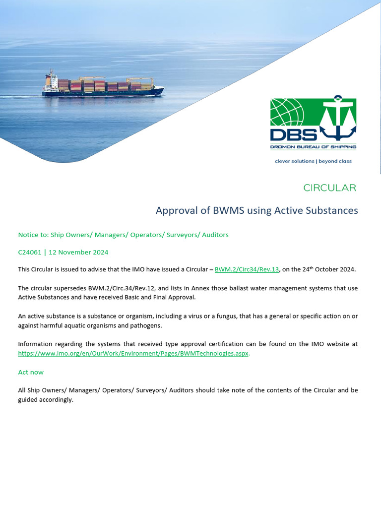 C24061 Approval of BWMS Using Active Substances | PDF