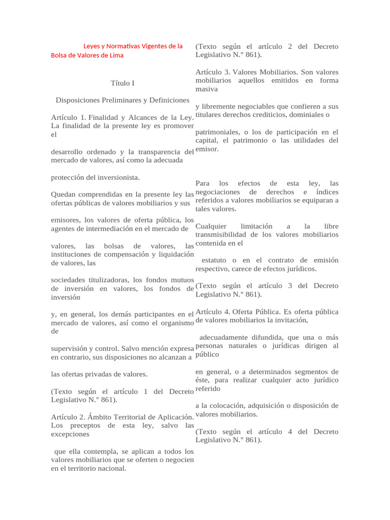 Leyes y Normativas Vigentes de La Bolsa de Valores de Limap | PDF ...