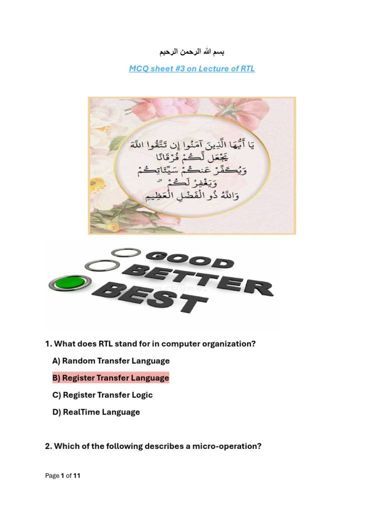 MCQ sheet #3 on RTL | PDF | Computer Program | Programming