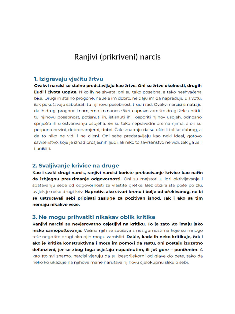 Ranjivi Prikriveni Narcis | PDF