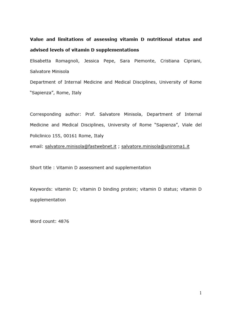 Value and Limitations of Assessing Vitamin D Nutritional Status and | PDF | Vitamin D | Vitamin