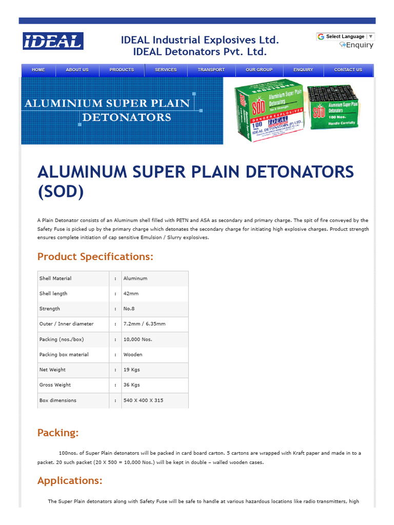 Aluminum Super Plain Detonators - IDEAL Industrial Explosives LTD | PDF